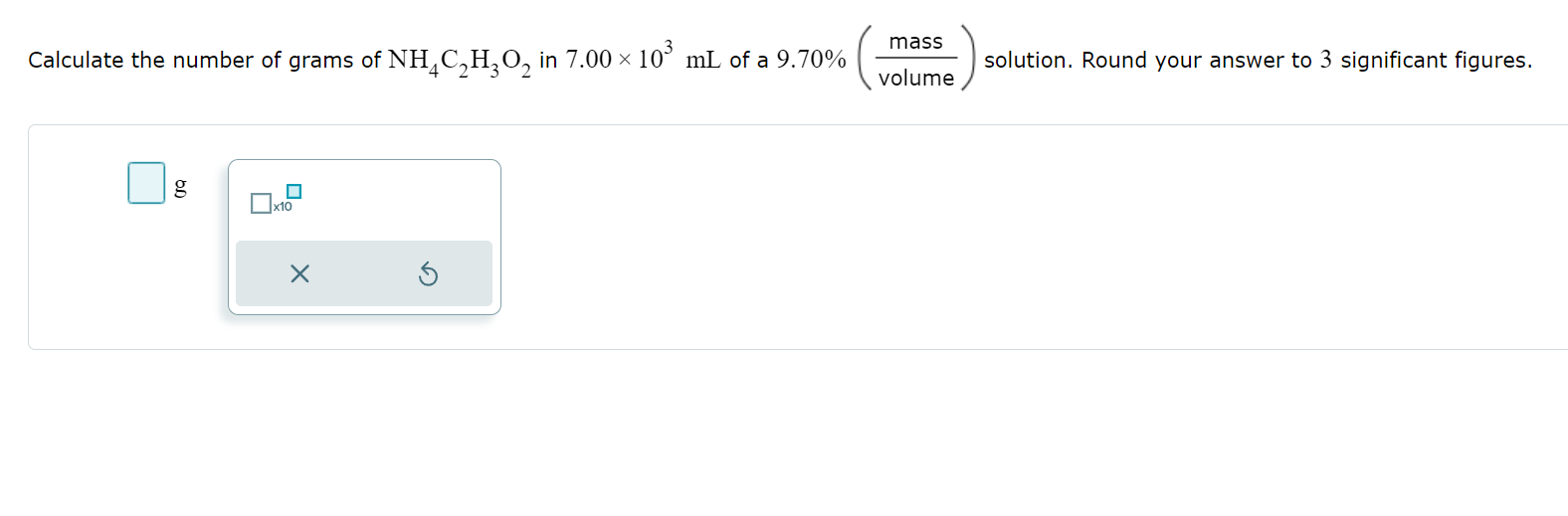 Solved Calculate the number of grams of NH4C2H3O2 in | Chegg.com