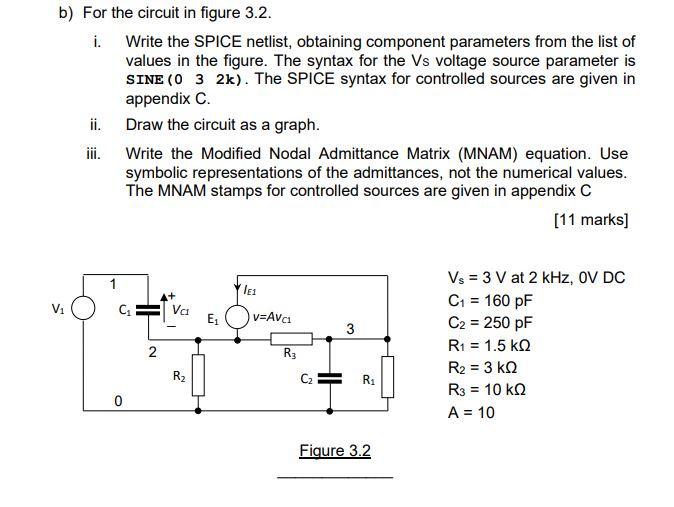 Solved b) For the circuit in figure 3.2. i. Write the SPICE | Chegg.com