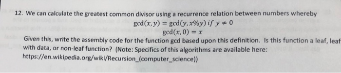 Solved 12. We can calculate the greatest common divisor | Chegg.com