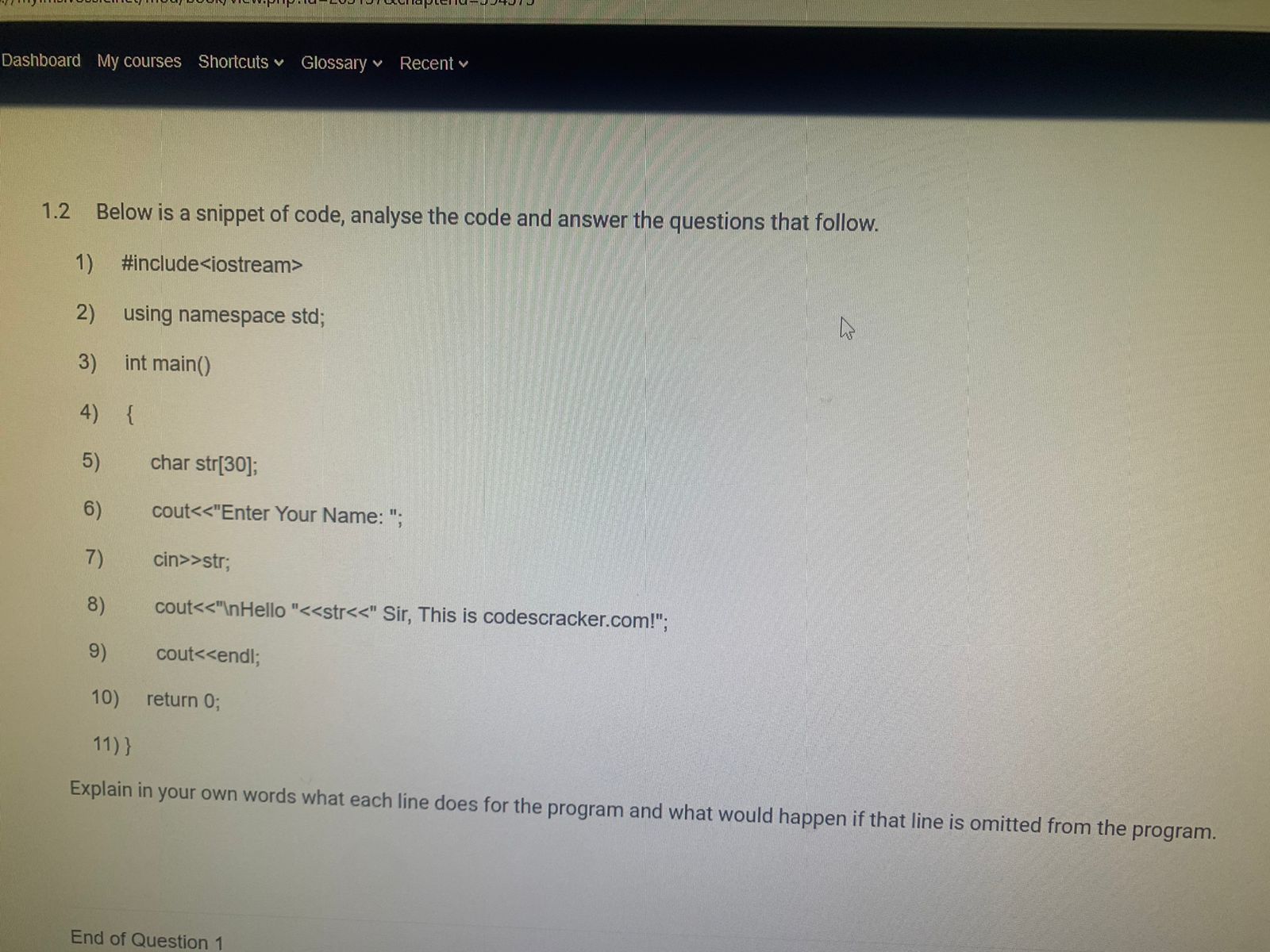 Solved 1.2 Below is a snippet of code, analyse the code and | Chegg.com