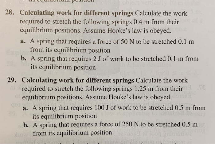 Solved 28. Calculating work for different springs Calculate | Chegg.com