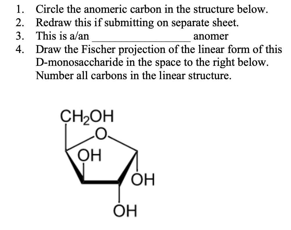 Solved anomer 1. Circle the anomeric carbon in the structure | Chegg.com