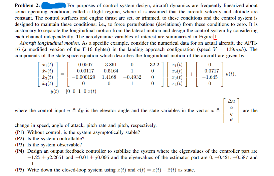 Solved Problem 2: O ﻿For purposes of control system design, | Chegg.com