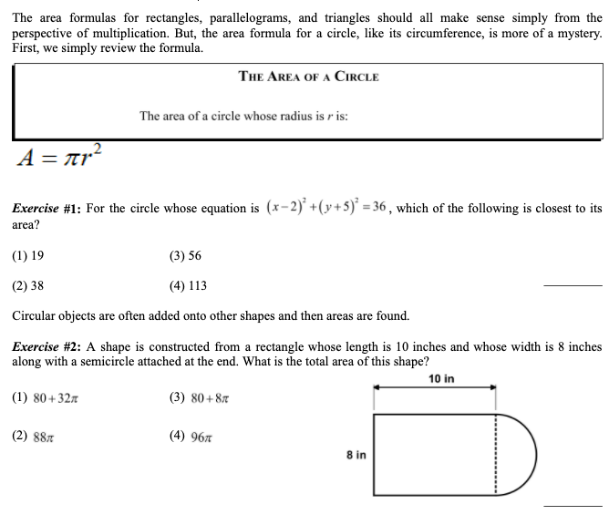 Solved The area formulas for rectangles, parallelograms, and | Chegg.com