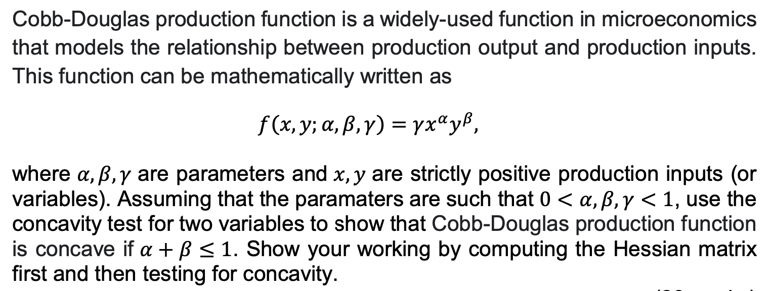 Solved Cobb-Douglas production function is a widely-used | Chegg.com