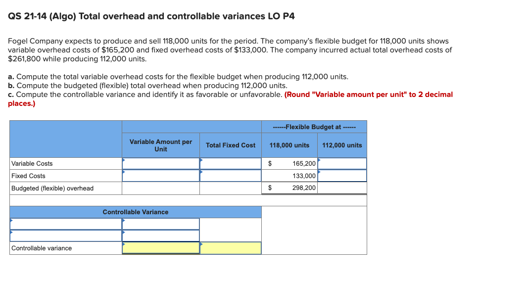 Solved QS 21-14 (Algo) ﻿Total overhead and controllable | Chegg.com