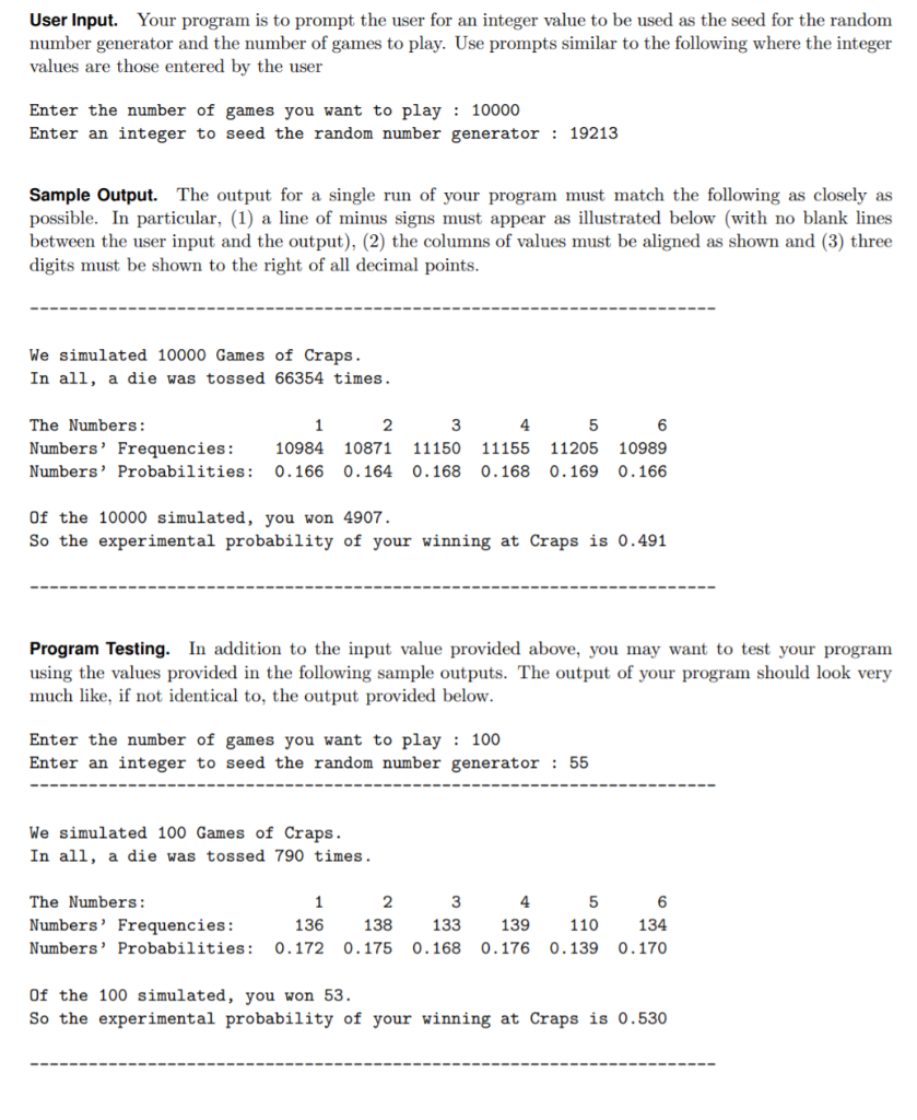 Solved 11 Craps The Game A Program Written To Simulate 