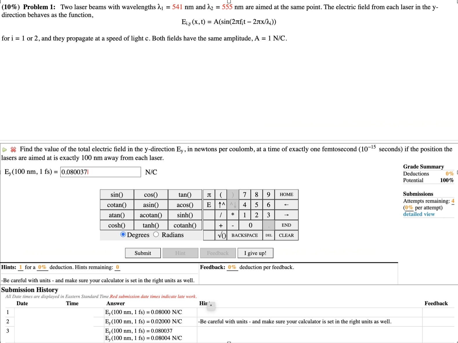 Solved (10\%) Problem 1: Two laser beams with wavelengths | Chegg.com