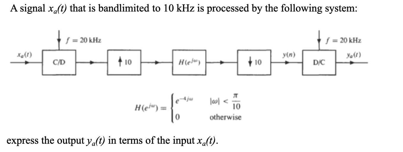 Solved A signal xa(t) ﻿that is bandlimited to 10kHz ﻿is | Chegg.com