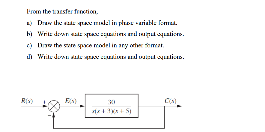 Solved From the transfer function, a) Draw the state space | Chegg.com