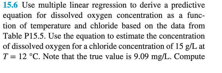 Solved TABLE P15.5 Dissolved oxygen concentration in water | Chegg.com