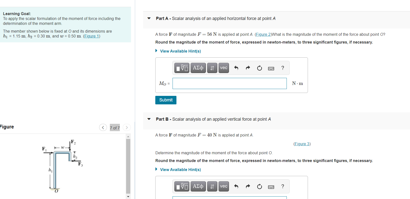 Solved Part A - Scalar analysis of an applied horizontal | Chegg.com