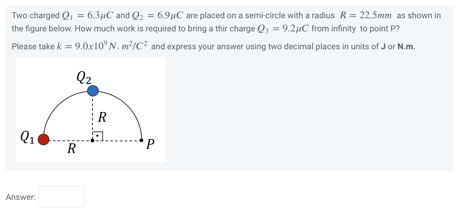 Solved Two charged Q1=6.3μC and Q2=6.9μC are placed on a | Chegg.com