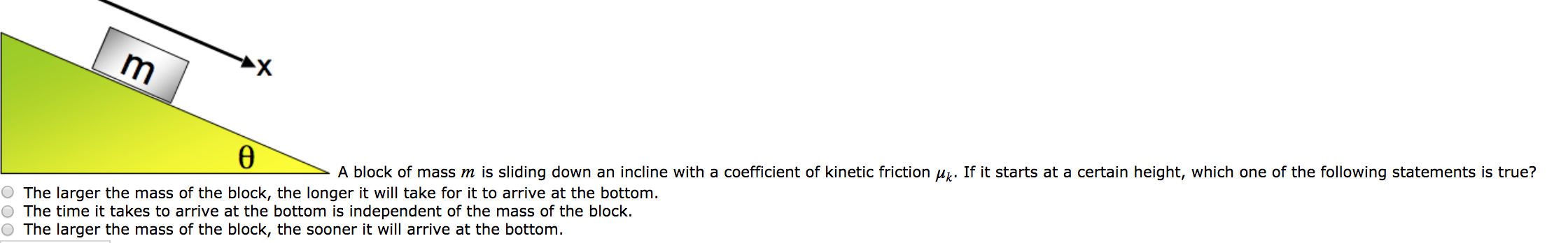 Solved m A block of mass m is sliding down an incline with a | Chegg.com