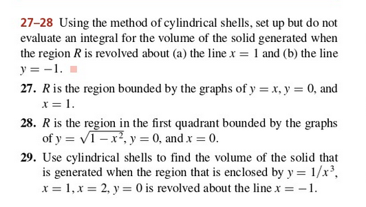 Solved 27-28 Using the method of cylindrical shells, set up | Chegg.com