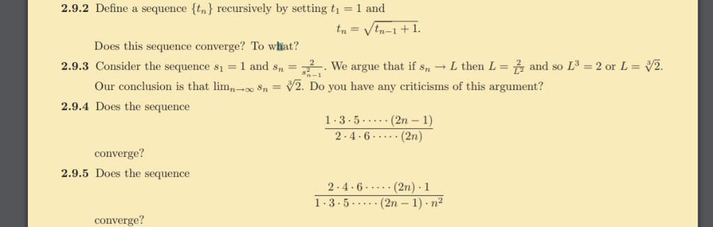 Solved 2.9.2 Define a sequence tn) recursively by setting t1 | Chegg.com