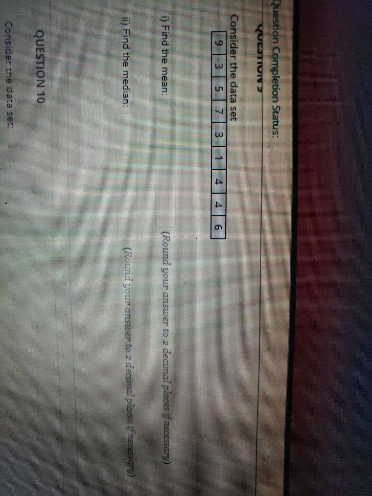 Solved Question Completion Status: Consider the data set 9 | Chegg.com