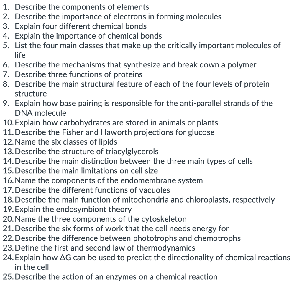 Solved 1. Describe the components of elements 2. Describe | Chegg.com
