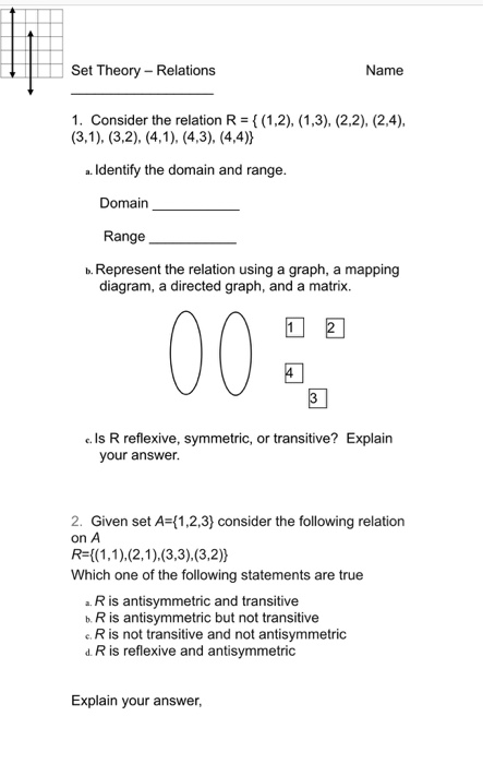 Solved Set Theory - Relations Name 1. Consider the relation | Chegg.com