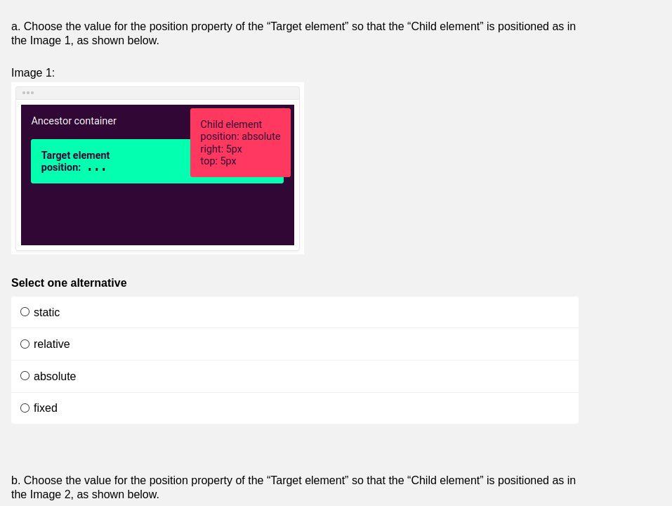 Solved a. Choose the value for the position property of the | Chegg.com