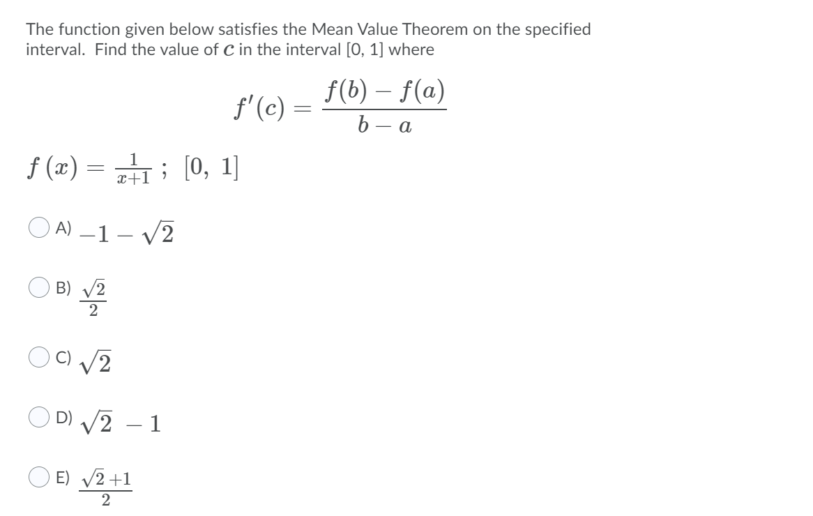 Solved The function given below satisfies the Mean Value | Chegg.com