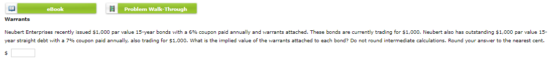Solved eBook Problem Walk-Through Warrants \\( \\$ \\) | Chegg.com