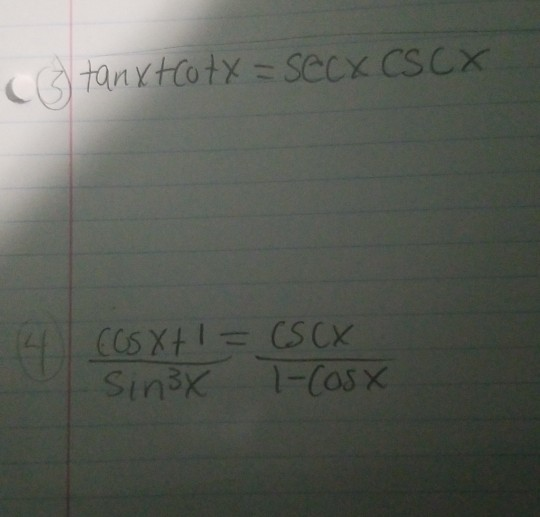 Solved CG tanxtcotx=secx CS CX 14 COS + 1 = Sinux CSCX | Chegg.com