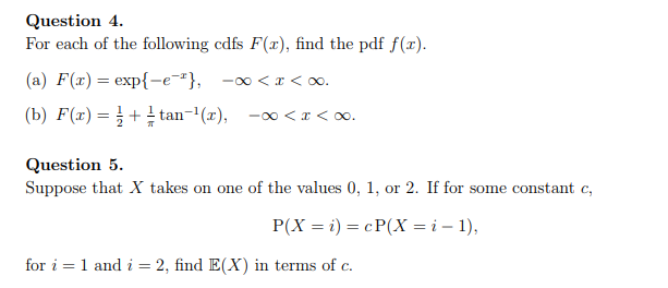 Solved Question 4 For each of the following cdfs F(x), find | Chegg.com