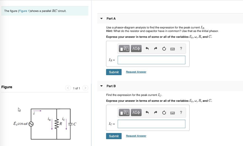 Solved The figure (Figure 1)shows a parallel RC circuit. | Chegg.com