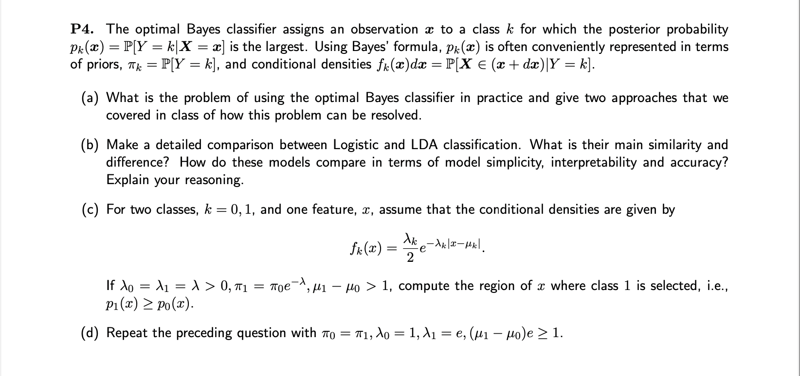 P4 The Optimal Bayes Classifier Assigns An