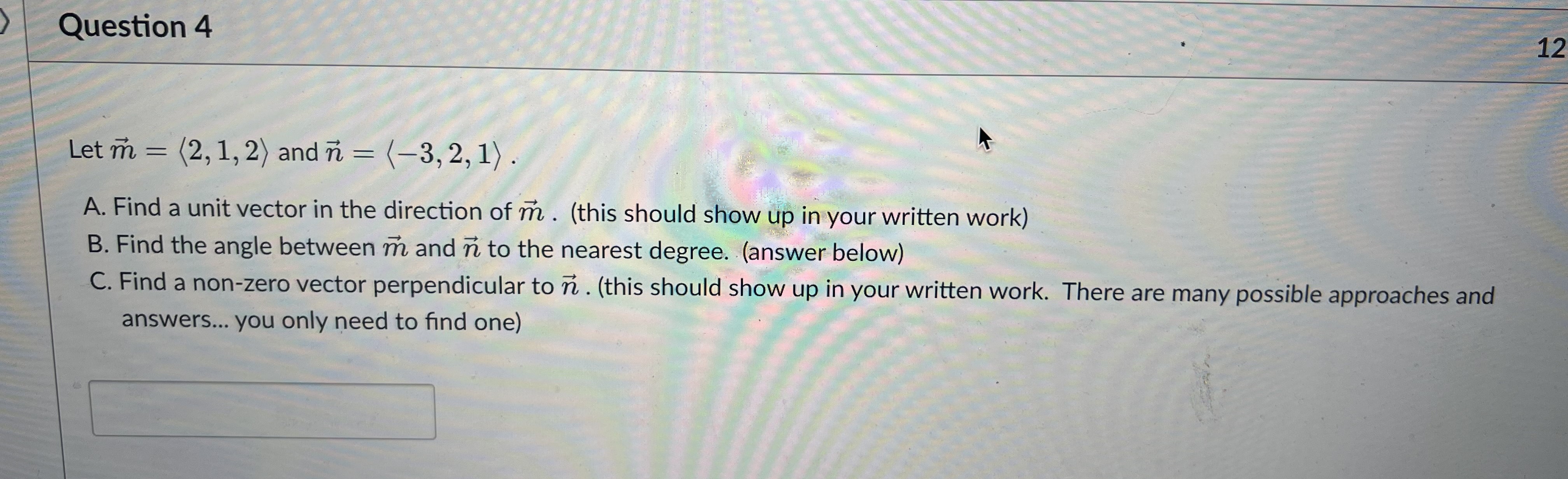 Solved Let m= 2,1,2 and n= −3,2,1 . A. Find a unit vector | Chegg.com