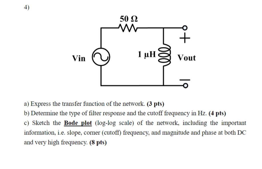Solved 4) 50 Ω + Vin 1 μΗ -000 Vout 이 a) Express the | Chegg.com