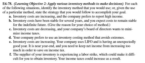 Solved E6-78. (Learning Objective 2: Apply various inventory | Chegg.com