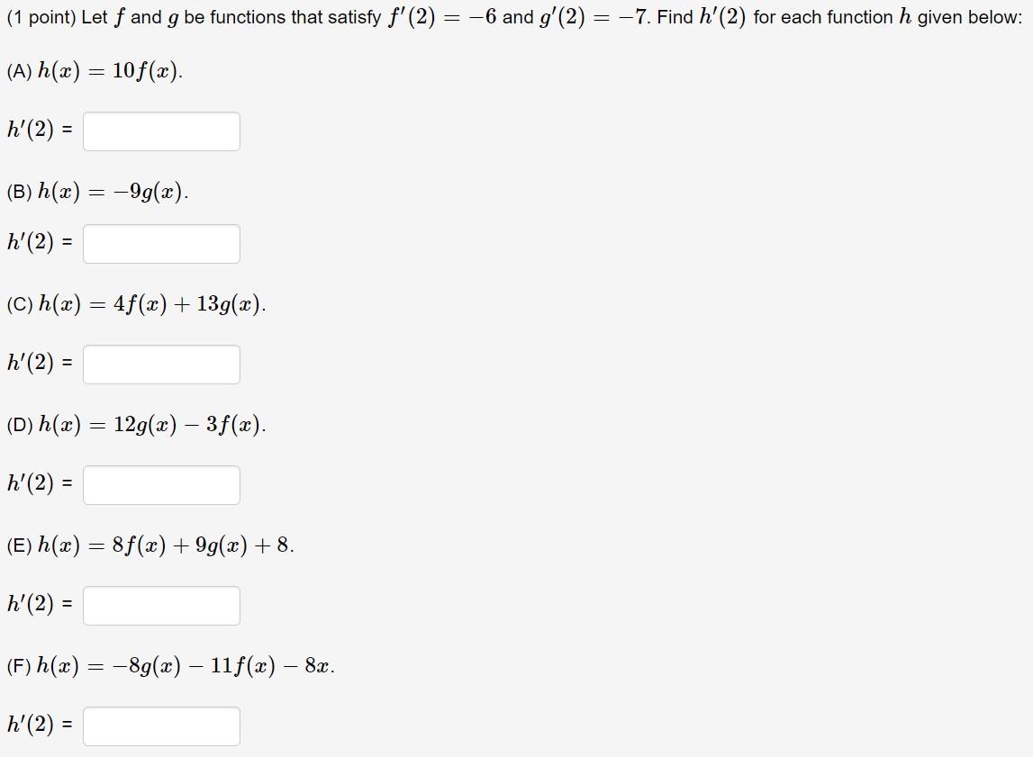 Solved (1 point) Let f and g be functions that satisfy | Chegg.com