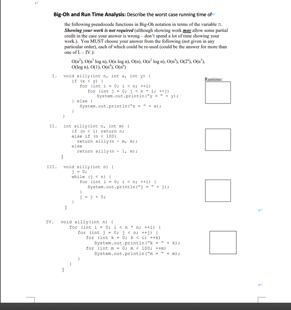 Solved Big-Oh and Run Time Analysis: Describe the worst case | Chegg.com