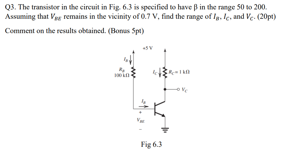 Q3. The transistor in the circuit in Fig. 6.3 is | Chegg.com