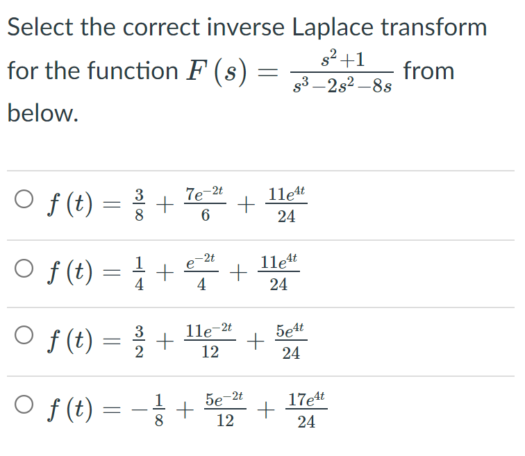 Solved Select the correct inverse Laplace transform $2 +1 | Chegg.com