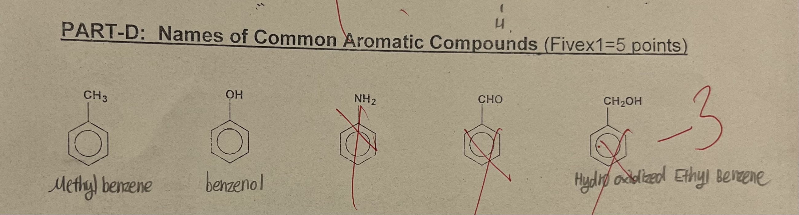 Solved PART-D: Names of Common Aromatic Compounds (Fivex 1=5 | Chegg.com