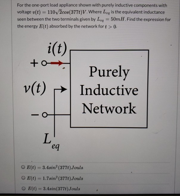 Solved For the one-port load appliance shown with purely | Chegg.com