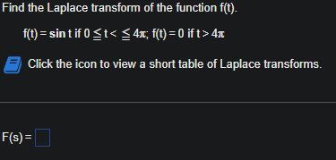 Solved Find the Laplace transform of the function f(t). | Chegg.com