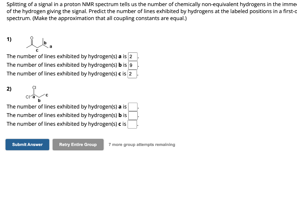 Solved Splitting of a signal in a proton NMR spectrum tells | Chegg.com