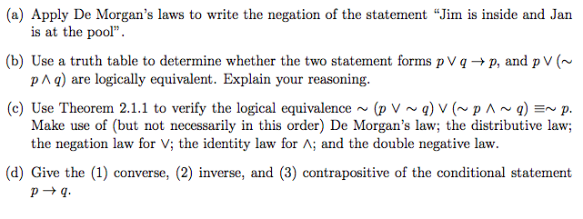 Solved (a) Apply De Morgan's laws to write the negation of | Chegg.com