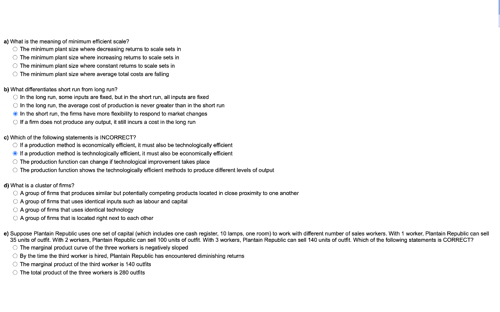 Solved a) What is the meaning of minimum efficient scale? | Chegg.com