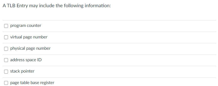 Solved A TLB Entry may include the following information: | Chegg.com