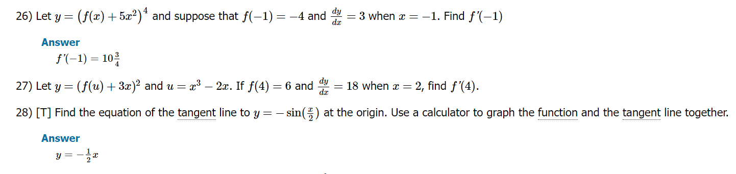 Solved 26) Let y=(f(x)+5x2)4 and suppose that f(−1)=−4 and | Chegg.com