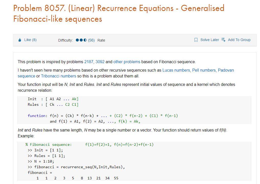 Solved Problem 8057. (Linear) Recurrence Equations - | Chegg.com