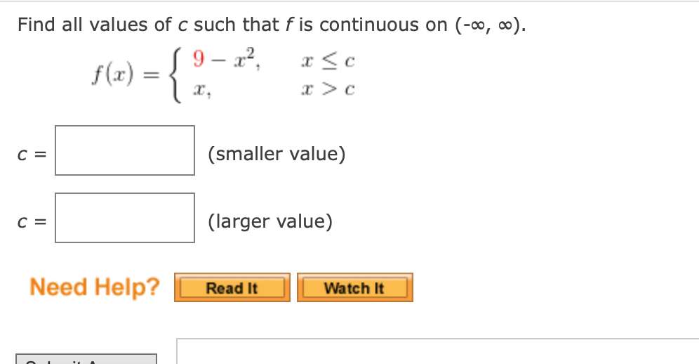 Solved Find all values of c such that f is continuous on | Chegg.com