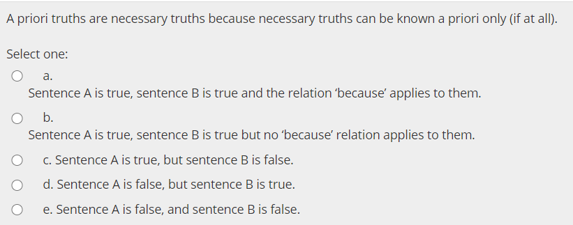 Solved A priori truths are necessary truths because | Chegg.com