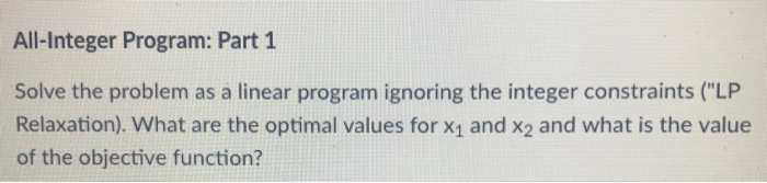 Solved All-Integer Program: Introduction Consider the | Chegg.com