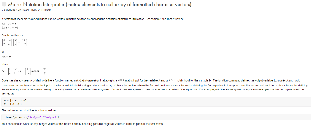 Solved Question:Matrix Notation Interpreter (matrix elements | Chegg.com